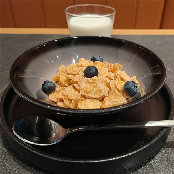 Japanese Cereal with Blueberries and Meiji Milk